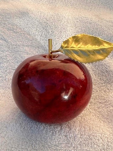 Ducceschi Alabaster Apple Paper Weight Red With Gold Leaf Hand Carved ...