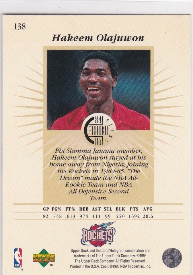 HAKEEM OLAJUWON ROOKIE Basketball Card 1984/85 Years Houston Rockets ...