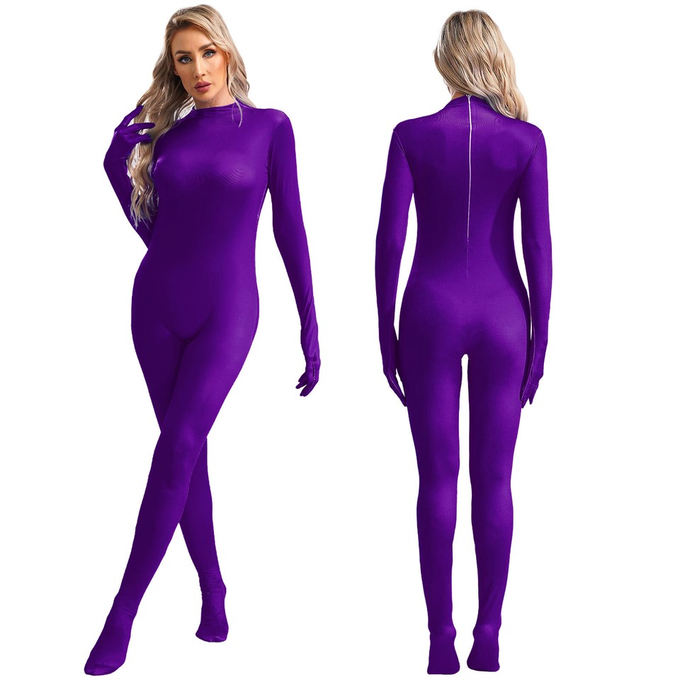Women Long Sleeve Bodysuit Leotard Full Body Unitard Bodycon Jumpsuit ...