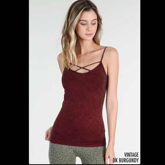 New Burgundy Cross Strap Tank Top with Cross Straps in a Vintage Wash ...