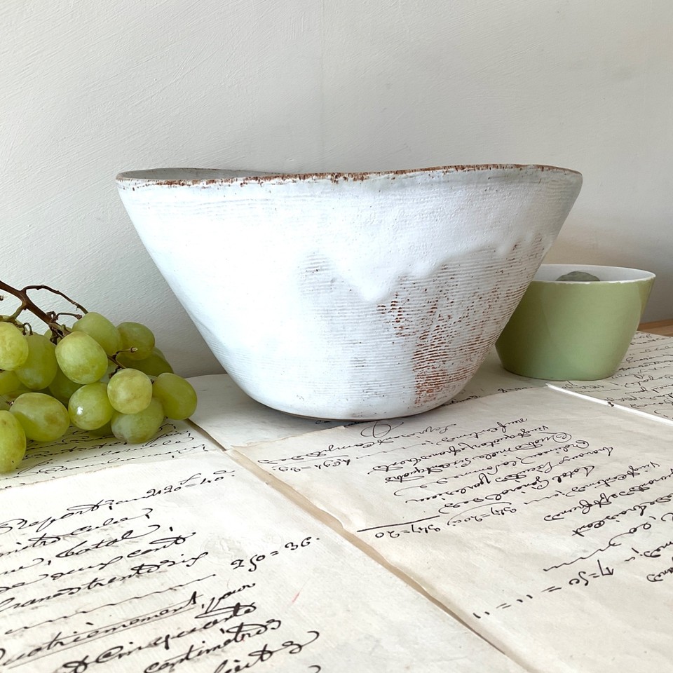 Large IVA POLACHOVA STONEWARE BELL BOWL White ~ BRITISH STUDIO POTTERY ...