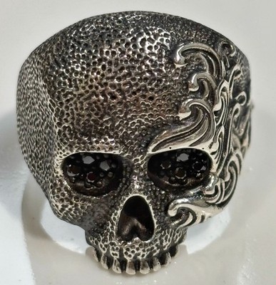 David Yurman Men's Ring Silver Waves Skull with Pave Black Diamonds ...