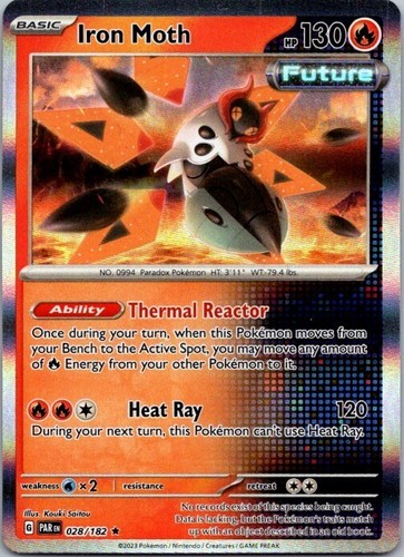 Pokemon TCG Iron Moth Scarlet & Violet Paradox Rift 028/182 Holo Rare ...