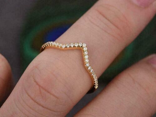 Women's Natural Moissanite Guard V Shaped Eternity Classy Band Ring 925 ...