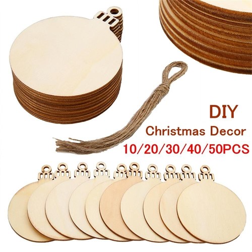 Round DIY Craft Wooden Discs Wood Slices Christmas Ornaments Hang Decor ...