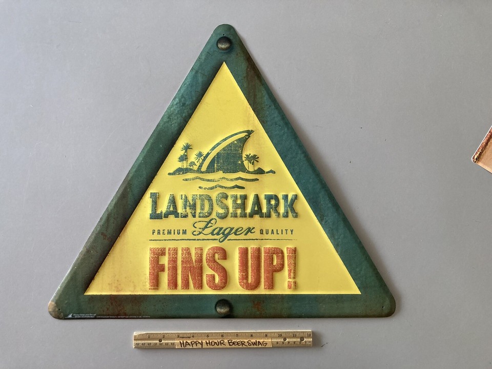 🔥 NOS Landshark “ Fins Up” Margaritaville Metal beer Tin Bar Mancave ...