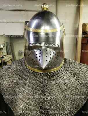 14 Ga Medieval Bacinet Houndskull Helmet Chainmail Pig Face Visor ...