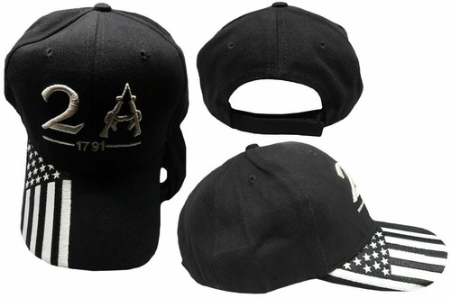2A 2nd Amendment 1791 USA Flag On Bill Embroidered Black White Cap Hat ...