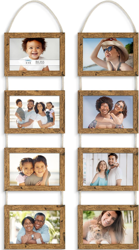 4X6 Wall Hanging Picture Frames Collage W/ 8 Openings (Rustic Brown, 2 ...