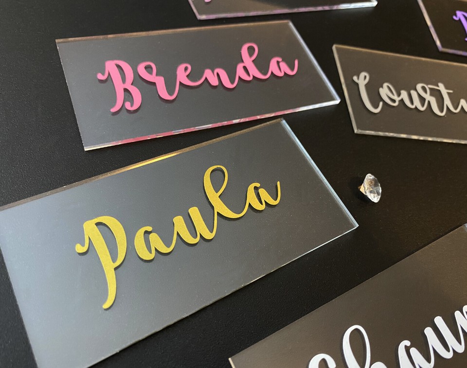 Personalised Acrylic PLACE NAMES, table name tags, wedding birthday ...