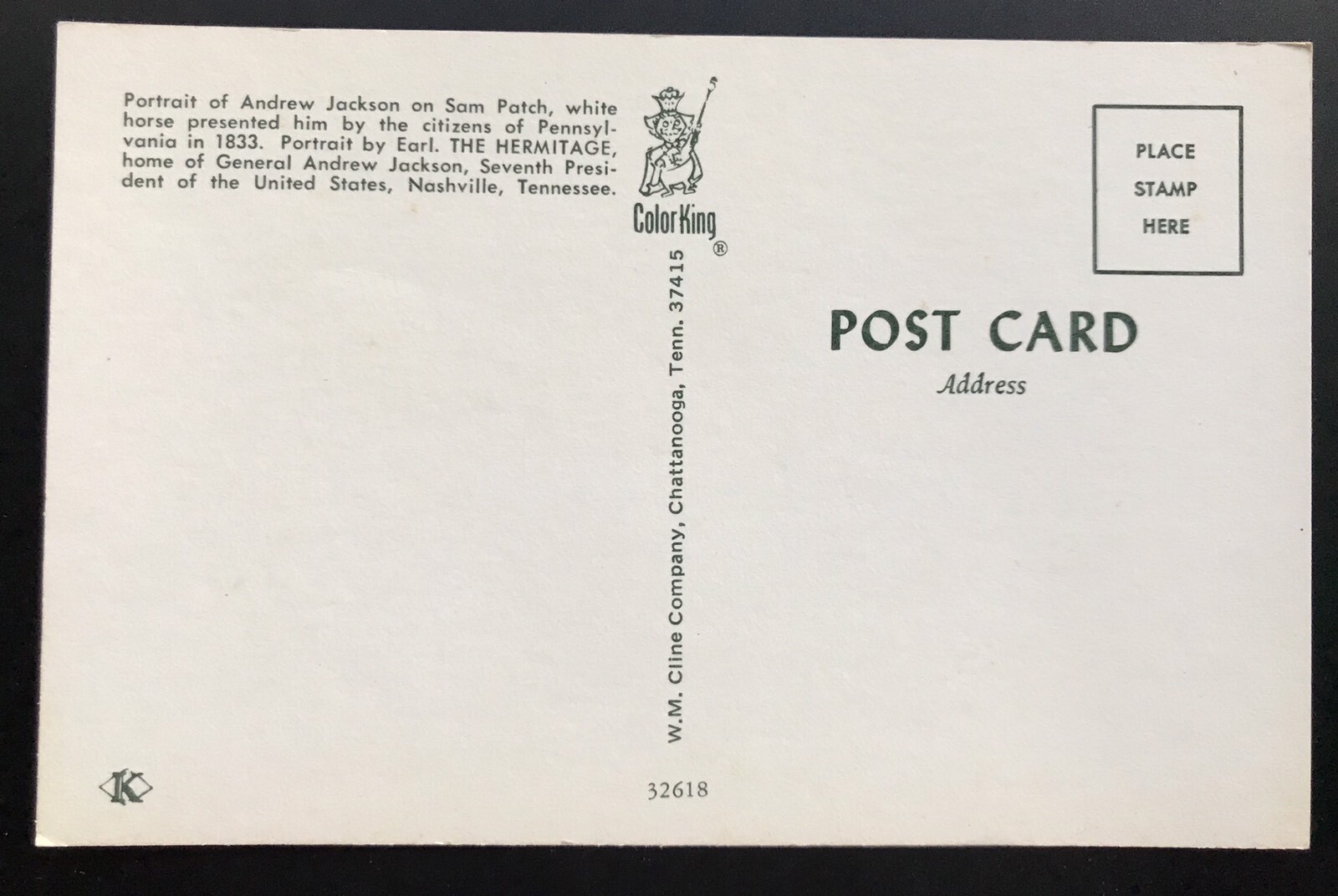 Andrew Jackson on Sam Petch Color King W.M. Cline & Co Vintage Postcard ...