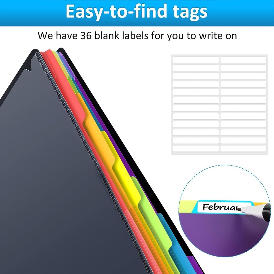 12 Pocket Plastic folders with Pockets 6 Colors Multi Pocket Folder ...