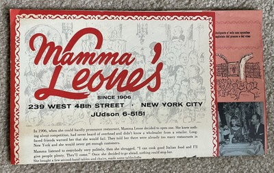 Mamma Leone's Restaurant Vintage Menu New York City Italian Beautiful ...
