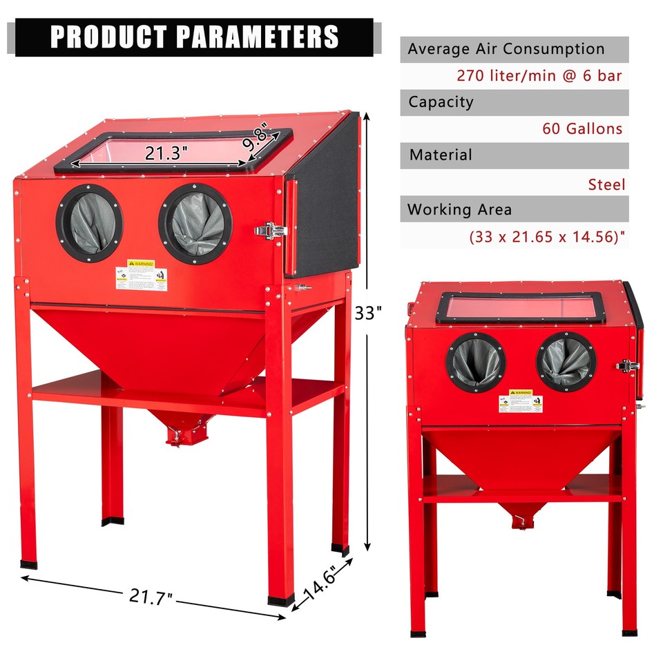 60 GAL SandBlaster Cabinet Bench Top Sand Blaster Large Blast Garage ...