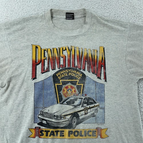 Vintage Pennsylvania State Police Shirt Mens M/L Gray Tee Made USA Cop ...
