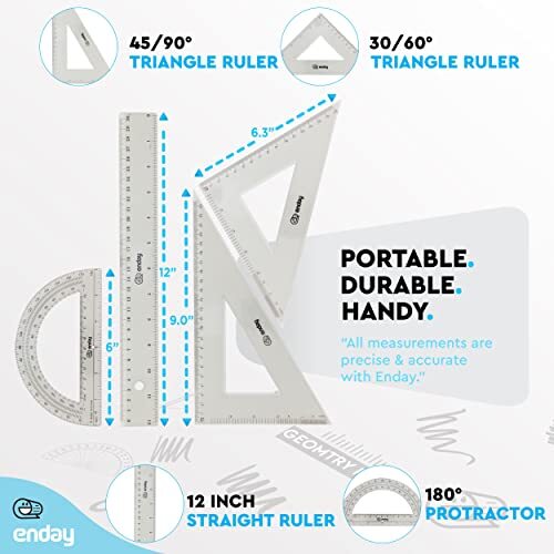 Geometry Plastic Ruler Set, Clear 12 inch/ 30 cm Straight Ruler ...