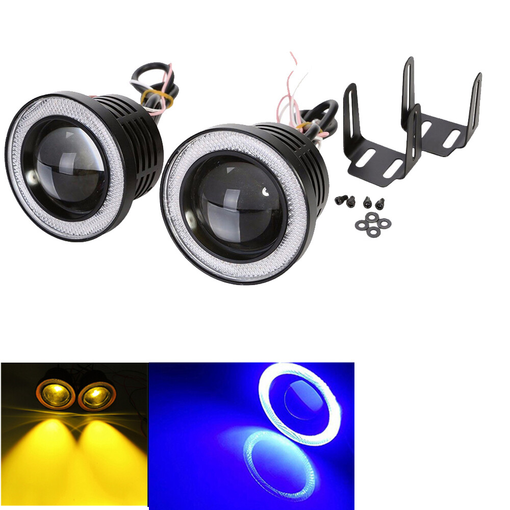 2x 2.5/3/3.5" inch Yellow LED Fog Lights with Angel Eyes Halo Ring Car ...