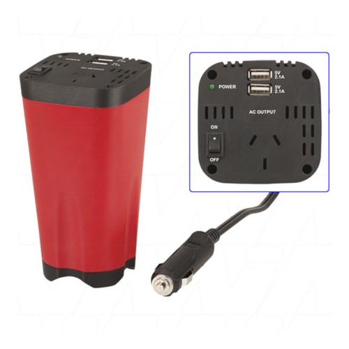 Powertech 150W Cup Holder Inverter Dual USB Charging 2x 2.1A Outlets ...