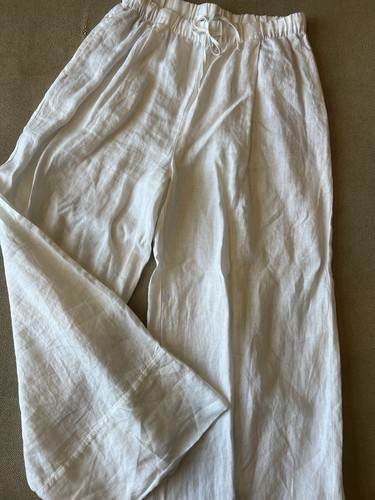 ZARA LINEN FLOWY WIDE LEG PANTS W DRAWSTRING SZ M | eBay