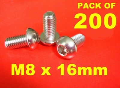 200 M8 x 16mm Zinc-Plated Button Allen Hex Socket Head Machine Screw ...