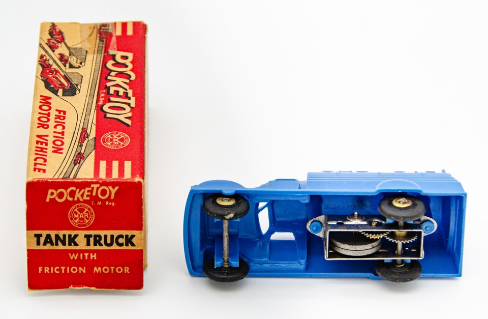 Vintage 1950s Marx Toys Friction Car Pocketoy Tank Truck Blue w ...