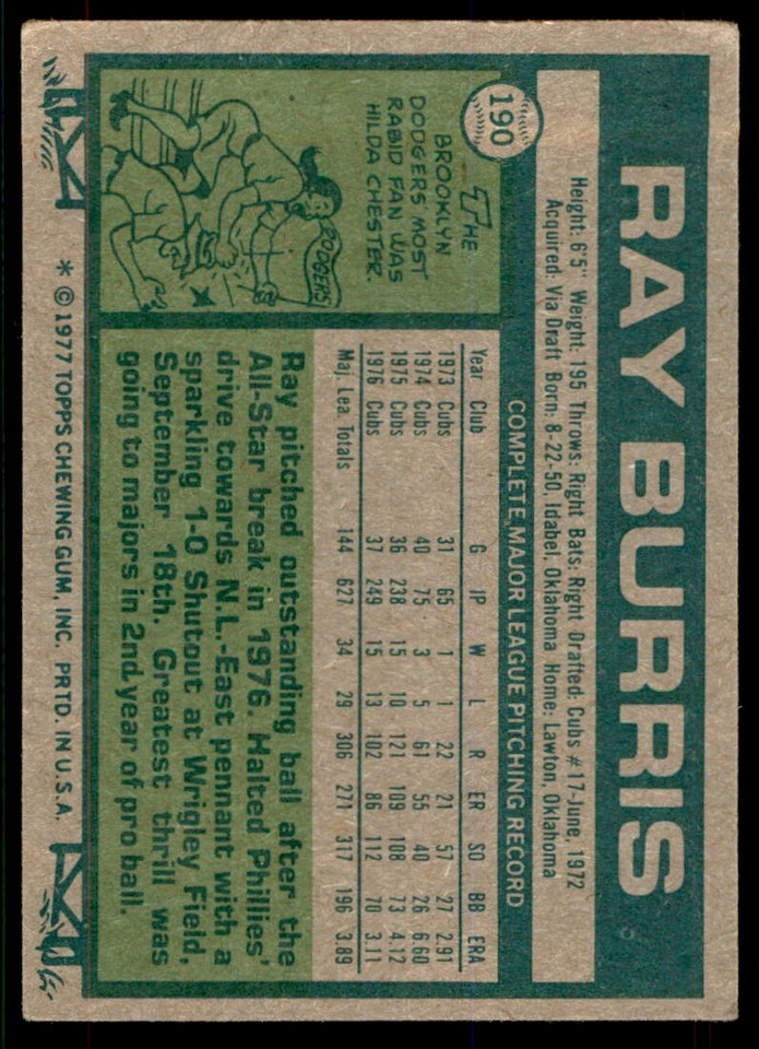 1977 Topps. Ray Burris Baseball Cards #190 | eBay