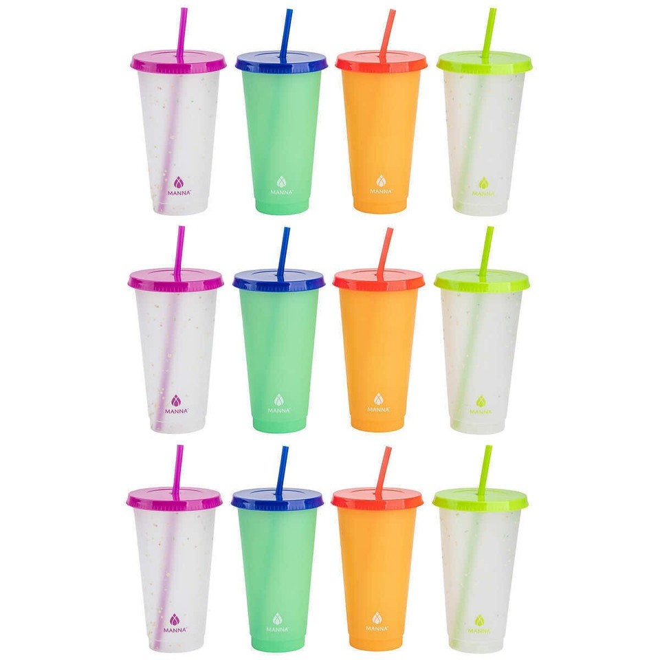 New Manna 24oz Color Changing Reusable Cup Tumblers Set with Lids ...