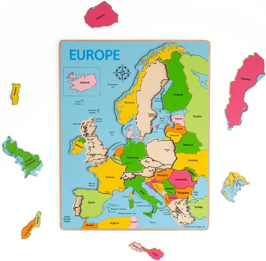Bigjigs Toys, Europe World Map Puzzle, Wooden Toys, Jigsaw Puzzle ...