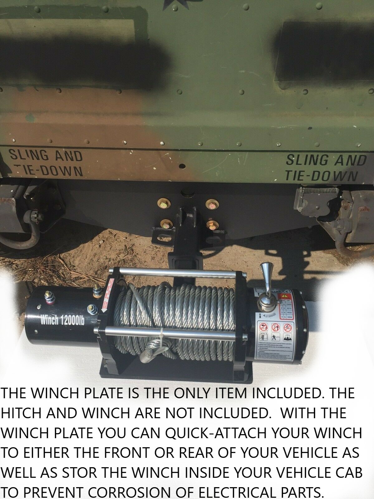 MILITARY HUMVEE QUICK WINCH MOUNT PLATE -CLASS 3 RECEIVER STYLE M998 ...