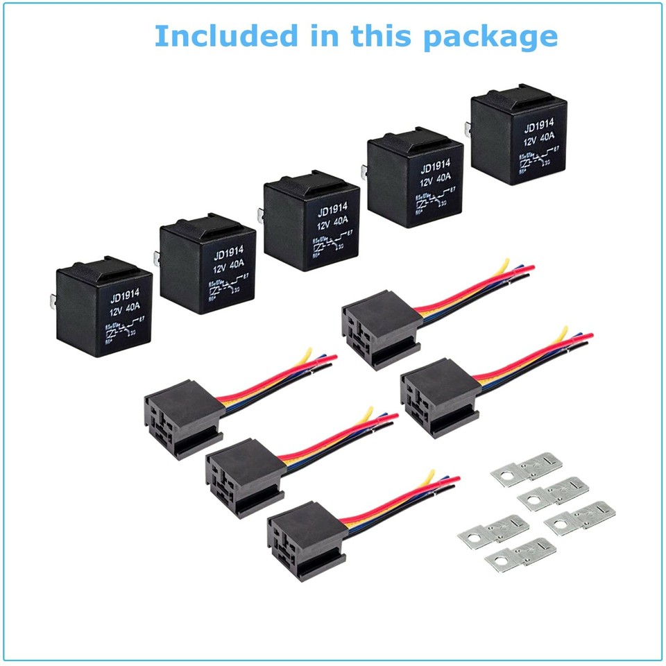 5Pack DC 12V 30/40 Amp Car SPDT Automotive Relay 5 Pin Switch Harness ...