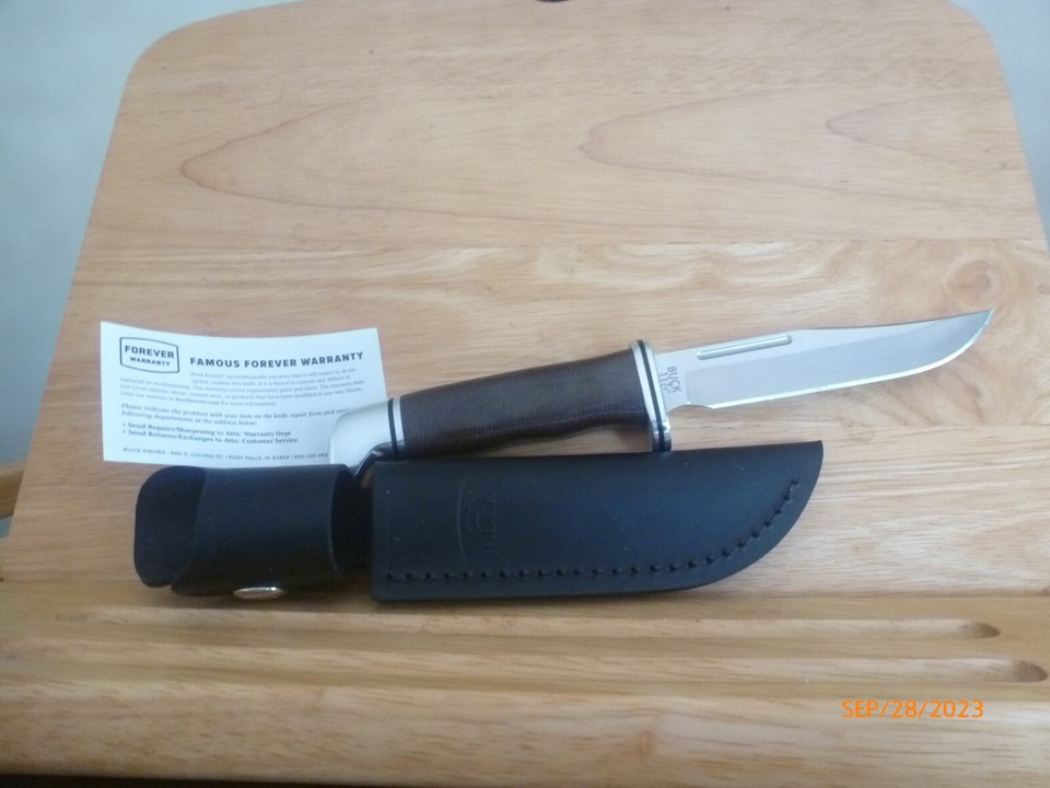 Buck 117 GRS Pro Brahma Green Micarta Fixed Blade Knife USA W/Leather ...