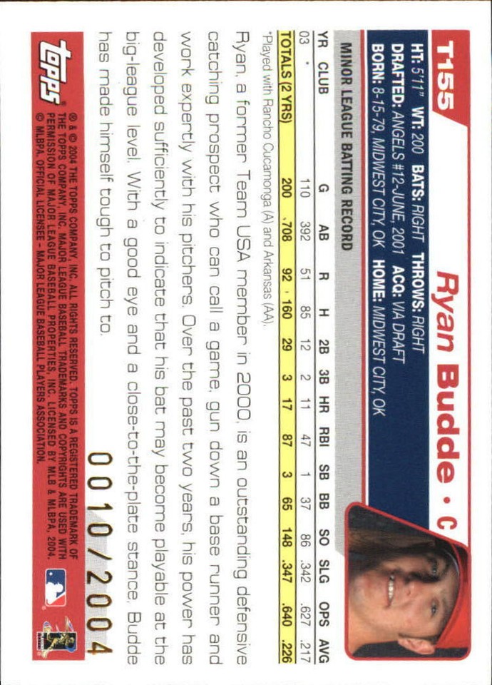 2004 Topps Traded Gold #T155 Ryan Budde FY /2004 - NM | eBay