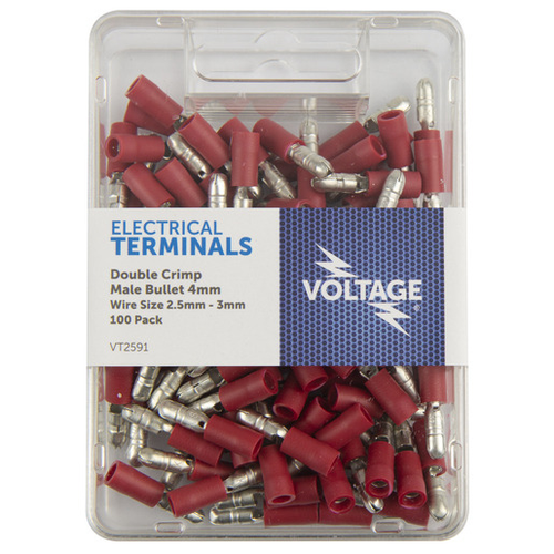 Voltage Bullet Male Terminal Red 4mm 100pk - VT2591 9333188988428 ...