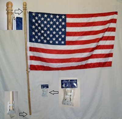 5 Foot Wooden Non Furl Tube Flag Pole Kit w/ 2.5'x4' American Flag w ...