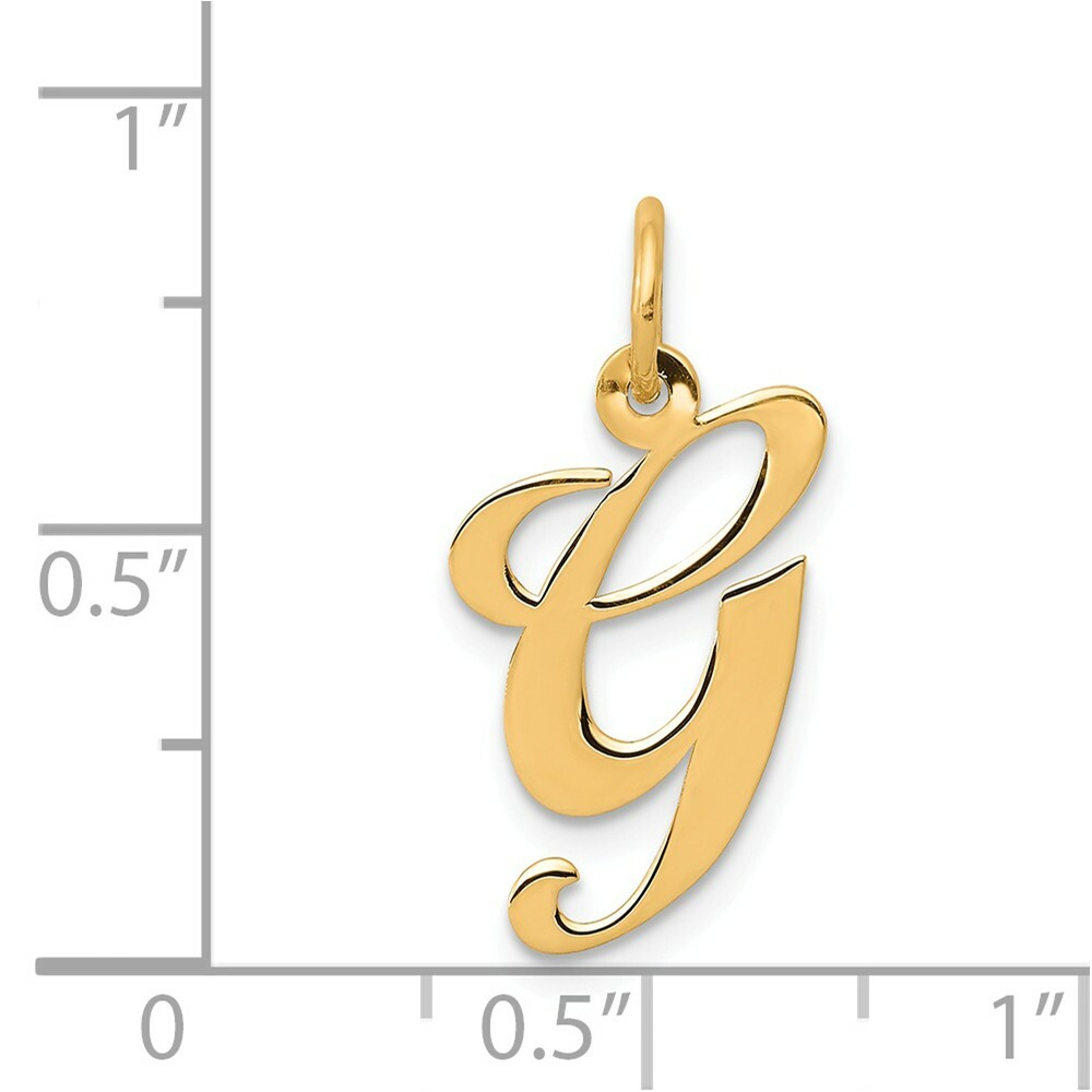 14k 14kt Yellow Gold Medium Fancy Script Initial G Charm PENDANT 20 mm ...