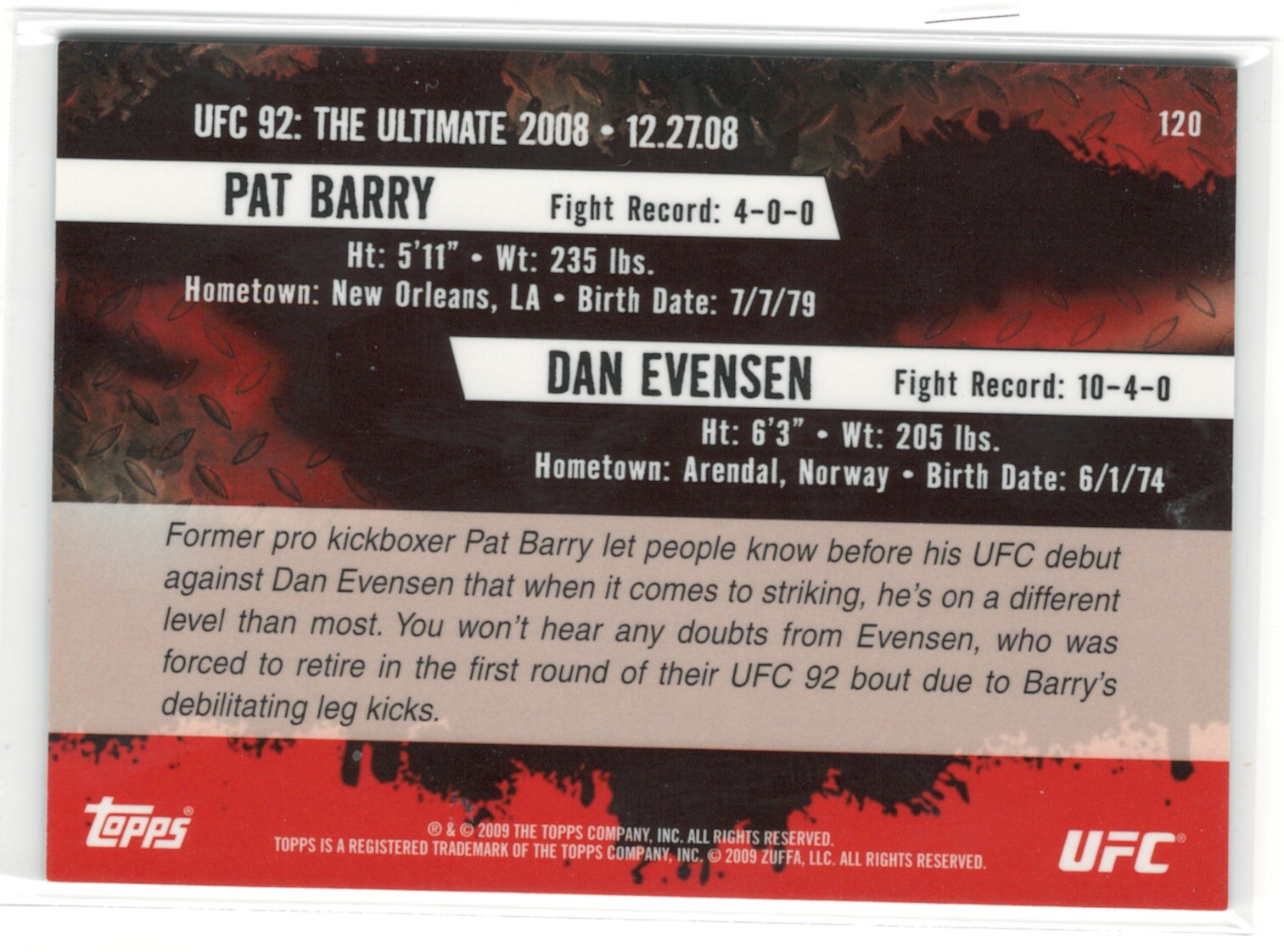 2009 Topps UFC Round 2 - UFC Debut Gold #120 Pat Barry, Dan Evensen (RC ...
