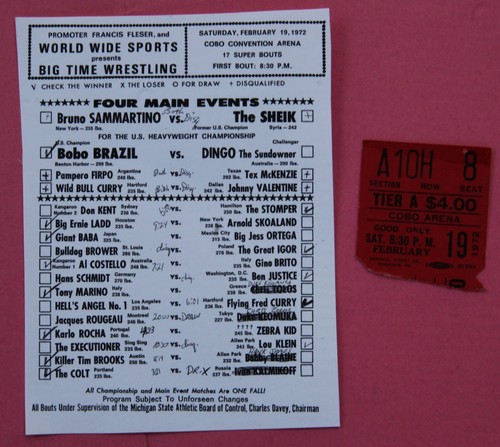 Wrestling Ticket: Bruno Sammartino v The Sheik Detroit 1972 Cobo Arena ...