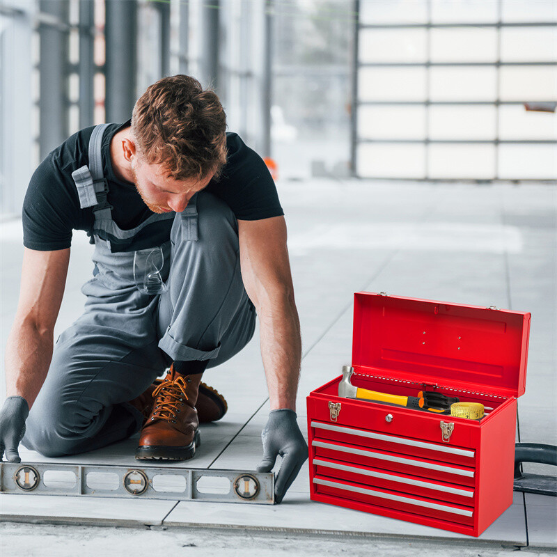 20.30in Red Metal Tool Box with 4 Drawers Portable Steel Tool Chest w ...
