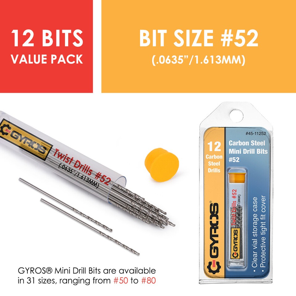 Gyros Carbon Steel Wire Gauge Mini Twist Drill Bits, 12 Micro Carbon ...
