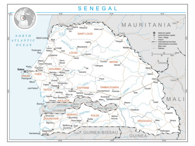 Senegal Political Administrative Province Road Rail City Country Map ...