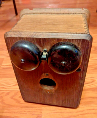 Antique Hand Crank Telephone Wall Phone Box Wood Case Ringer Ring ...