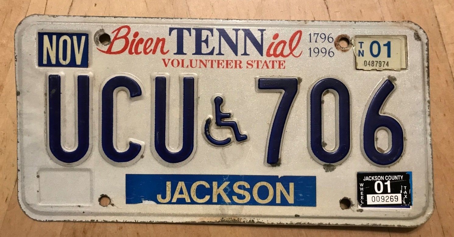 TENNESSEE DISABLED PERSON LICENSE PLATE " UCU 706 " TN HANDICAPPED ...