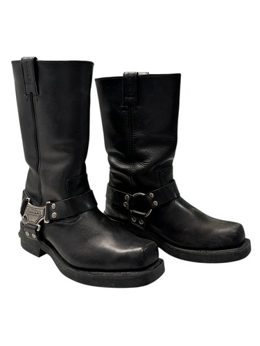 Harley Davidson Black Leather Riding Harness Boots Square Steel Toe Men ...