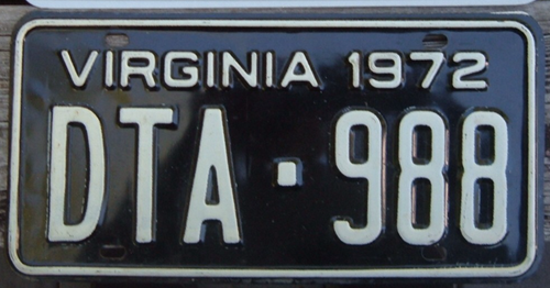 VIRGINIA VINTAGE 1972 Unused License Plate DTA - 988 | eBay