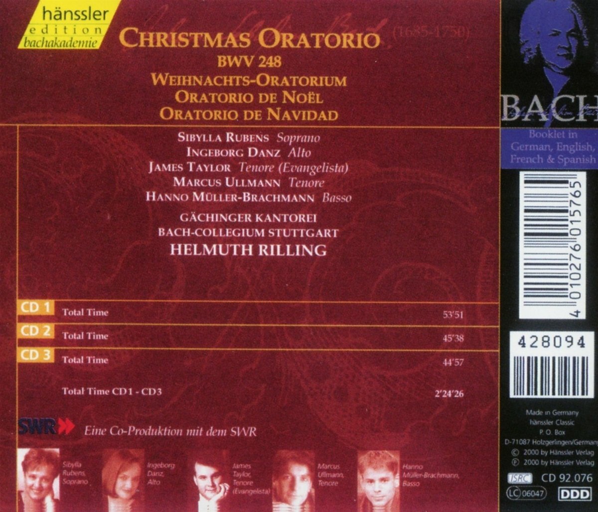 Bach: Christmas Oratorio [1999 Recording] (CD, Jun-2000, 3 Discs ...