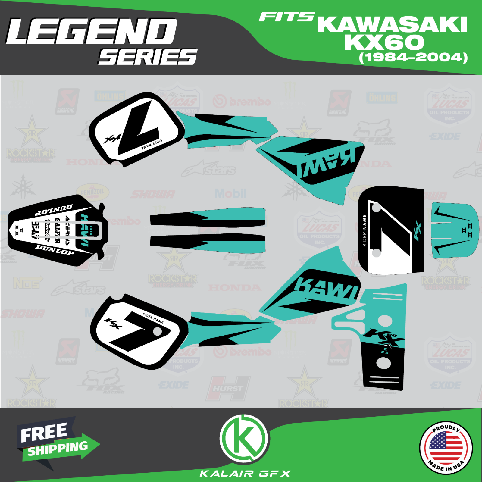 Graphics Kit for KAWASAKI KX60 KX KAWA (1984-2004) Legend - Teal | eBay