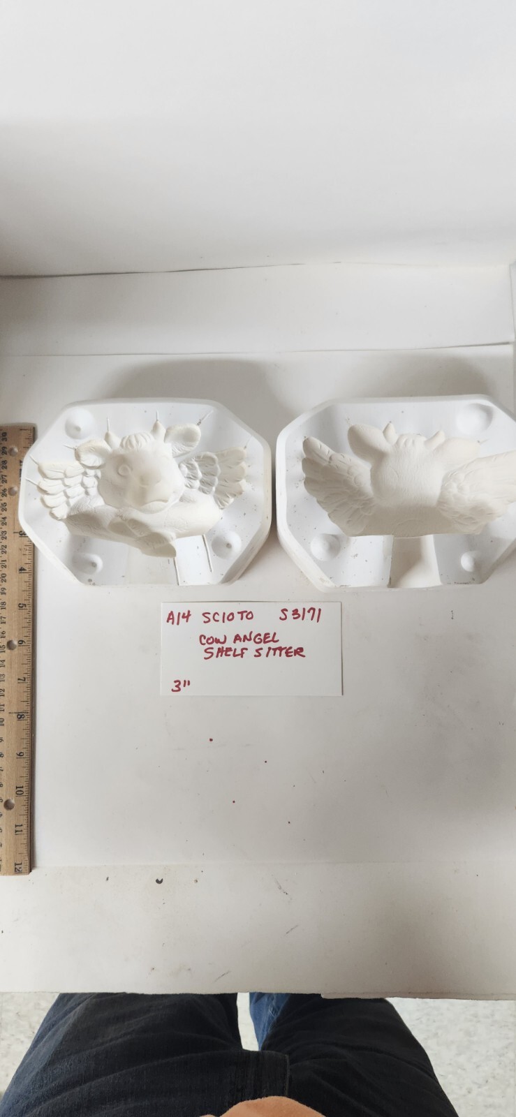 Scioto ceramic mold s3171 Cow angel shelf sitter 3" tall | eBay