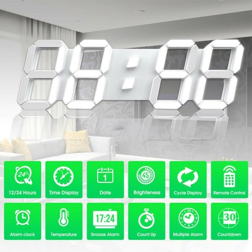 3D Modern Digital LED Wall Clock 24/12 Hour Display Timer Alarm Home ...