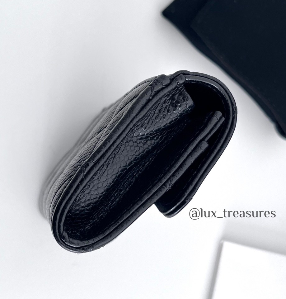 Genuine Chanel Classic Flap Card Holder -Black Caviar Leather/ Silver ...