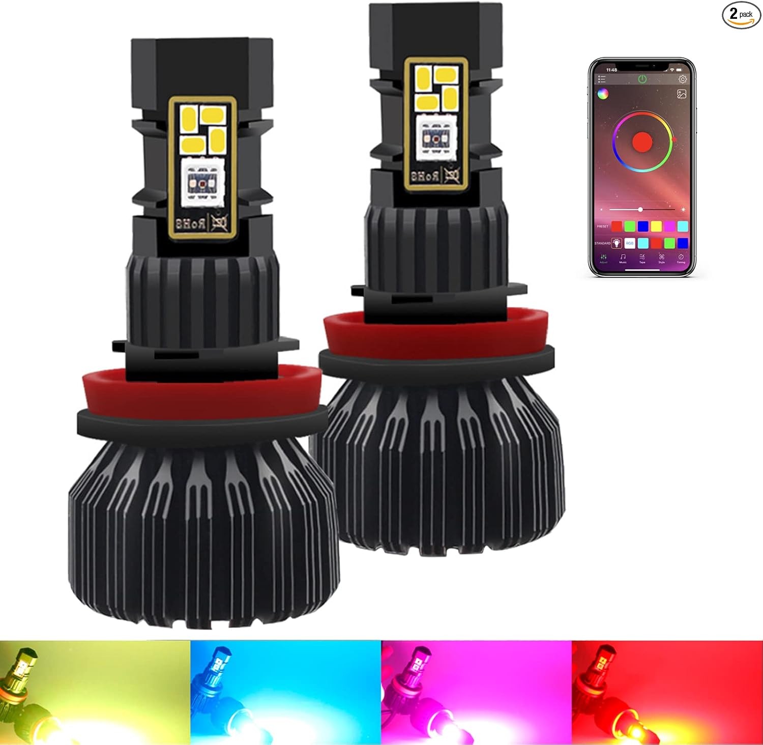 RGB LED Fog Light Bulb, 3020 SMD Multi-color APP Bluetooth Control ...